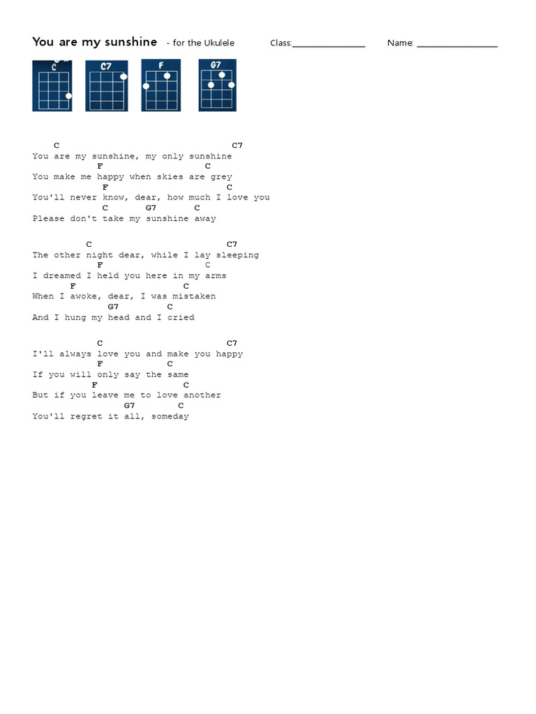 You Are My Sunshine - For The Ukulele Class | PDF