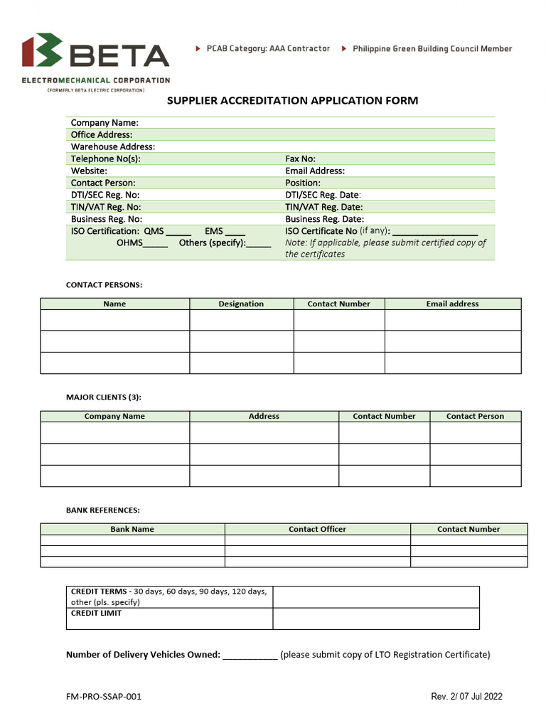 Supplier Accreditation Application Rev. 2 | PDF