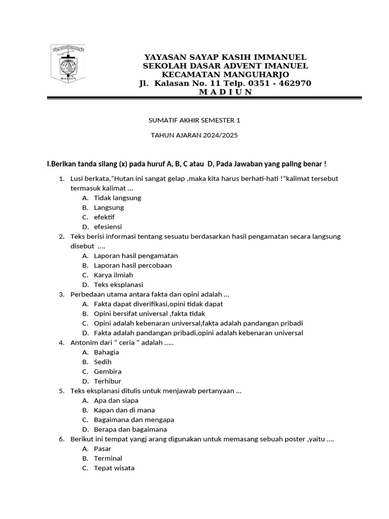 3.soal Sas 1 BHS Indonesia | PDF