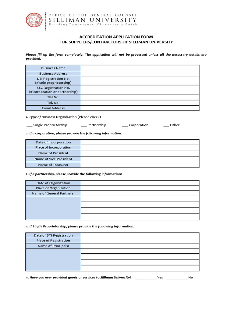 Accreditation Application Form and Documentary Requirements | PDF ...