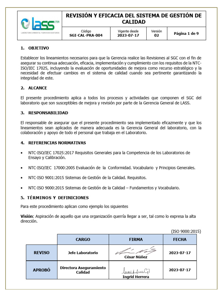 Revisión Eficaz del SGC en Laboratorios | PDF | Laboratorios | Sistema ...