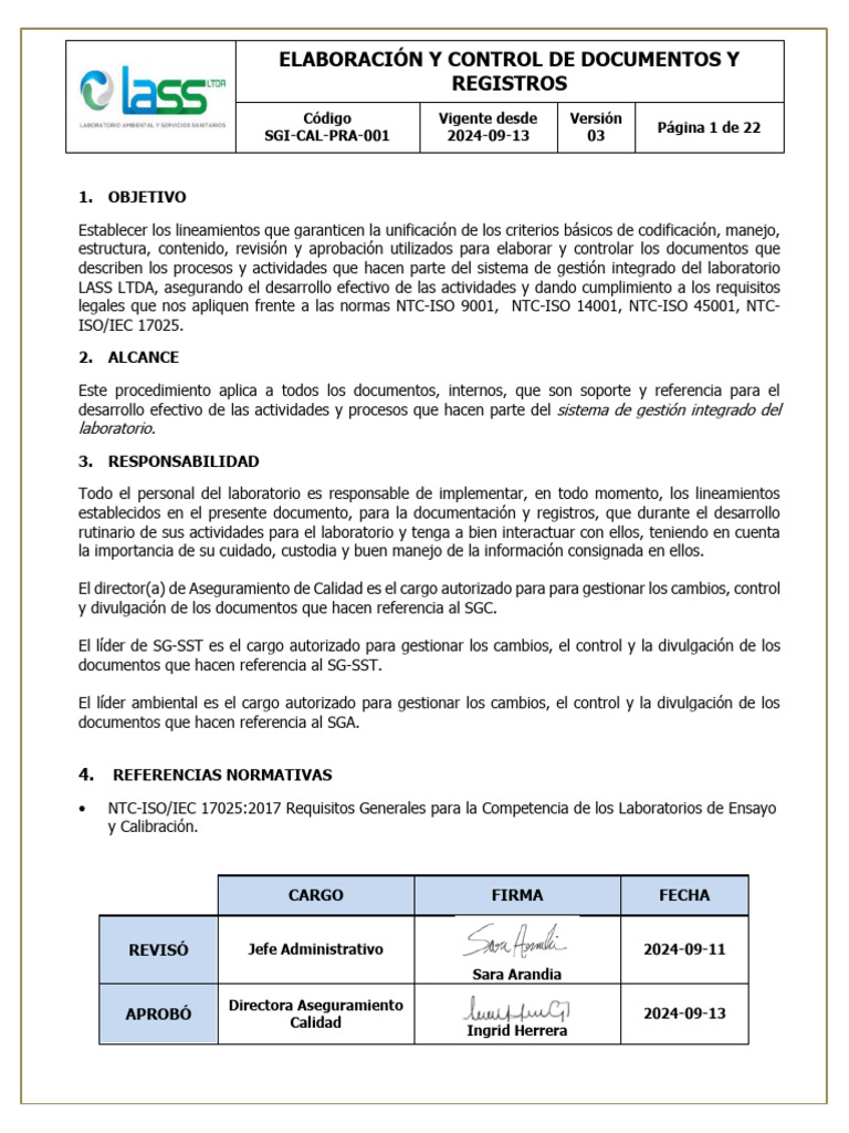 Sgi-Cal-Pra-001 Elaboracion y Control de Documentos y Registros | PDF | Gestión de registros ...