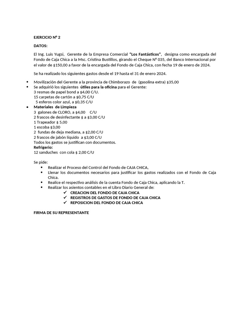 Ejercicio 2 de Fondo Caja Chica | PDF