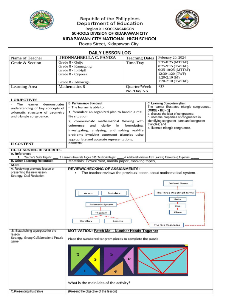 Math8-Q4 ILLUSTRATES TRIANGLE CONGRUENCE | PDF | Behavior Modification ...