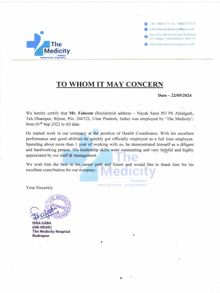 Work Experience Faheem | PDF