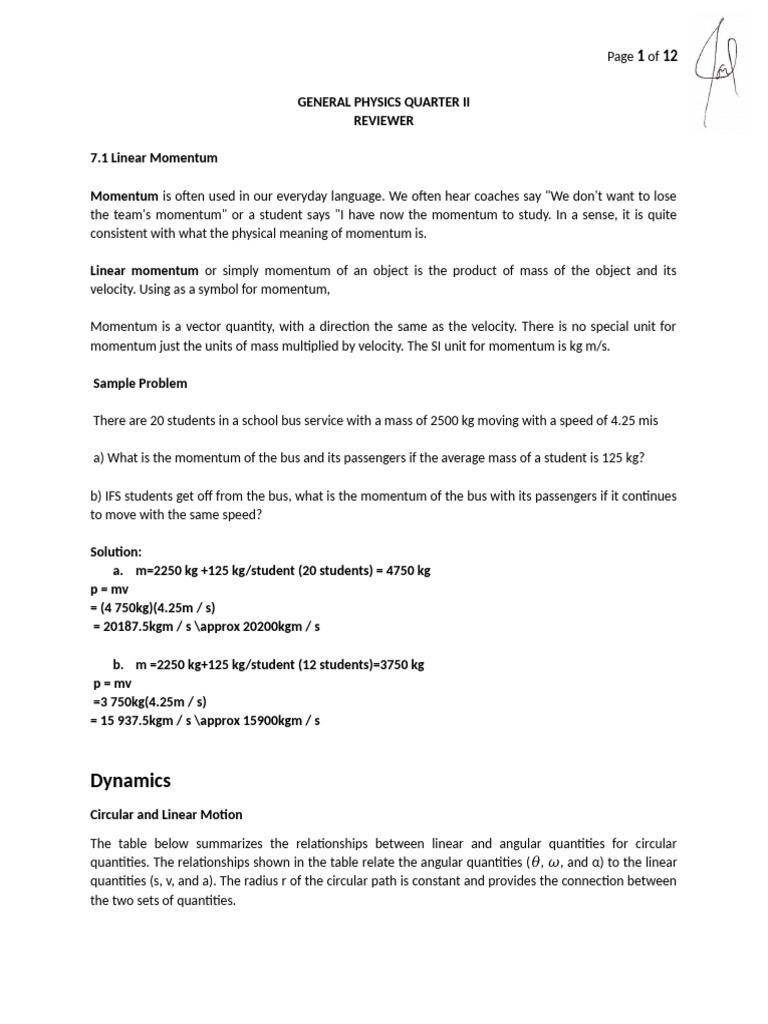 Physics II: Momentum and Motion Review | PDF | Waves | Rotation Around ...