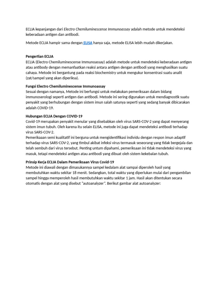 Metode ECLIA untuk Deteksi Antigen COVID-19 | PDF