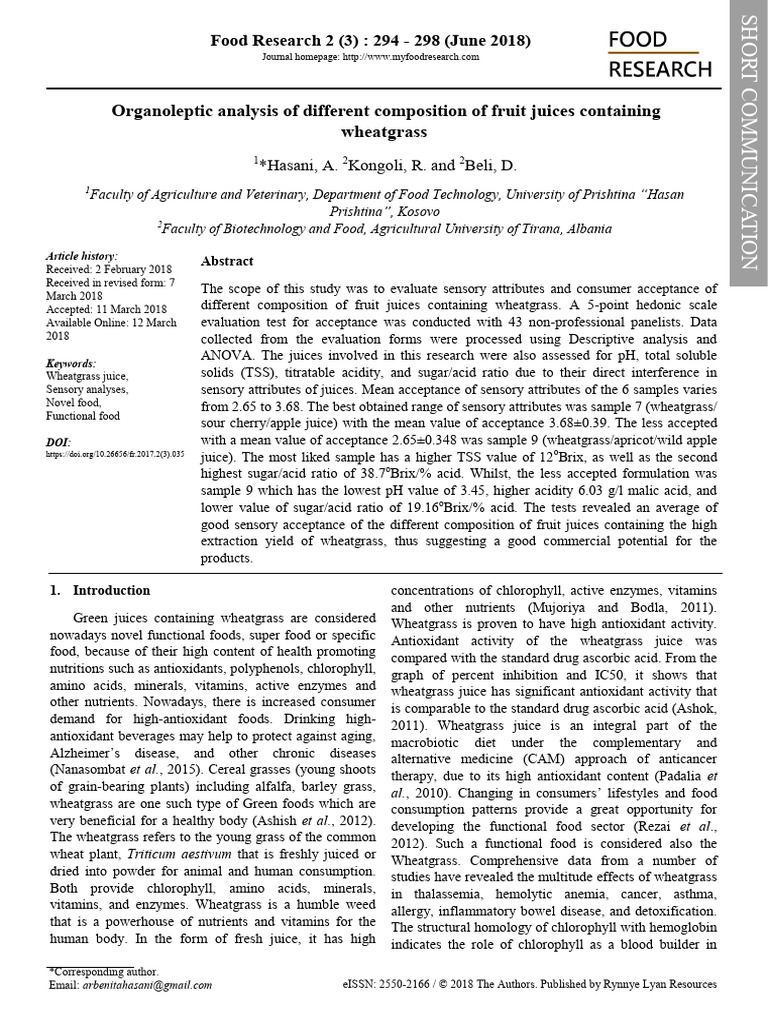Organoleptic Analysis of Different Composition of | PDF | Odor