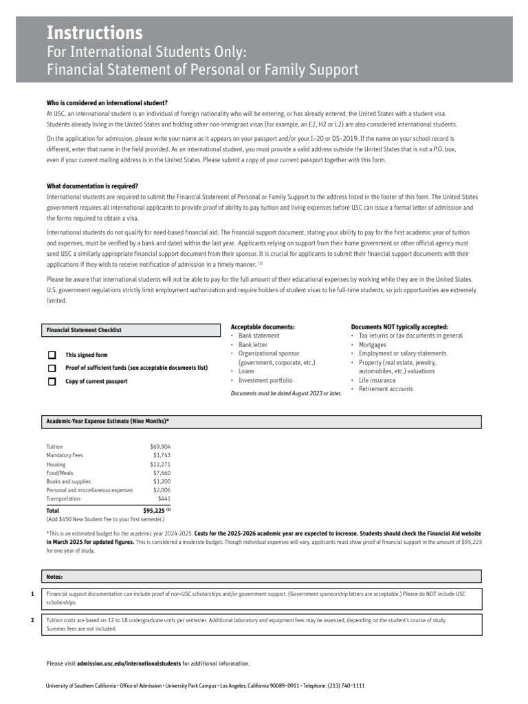 International - Form USC | PDF | Travel Visa | University Of Southern ...