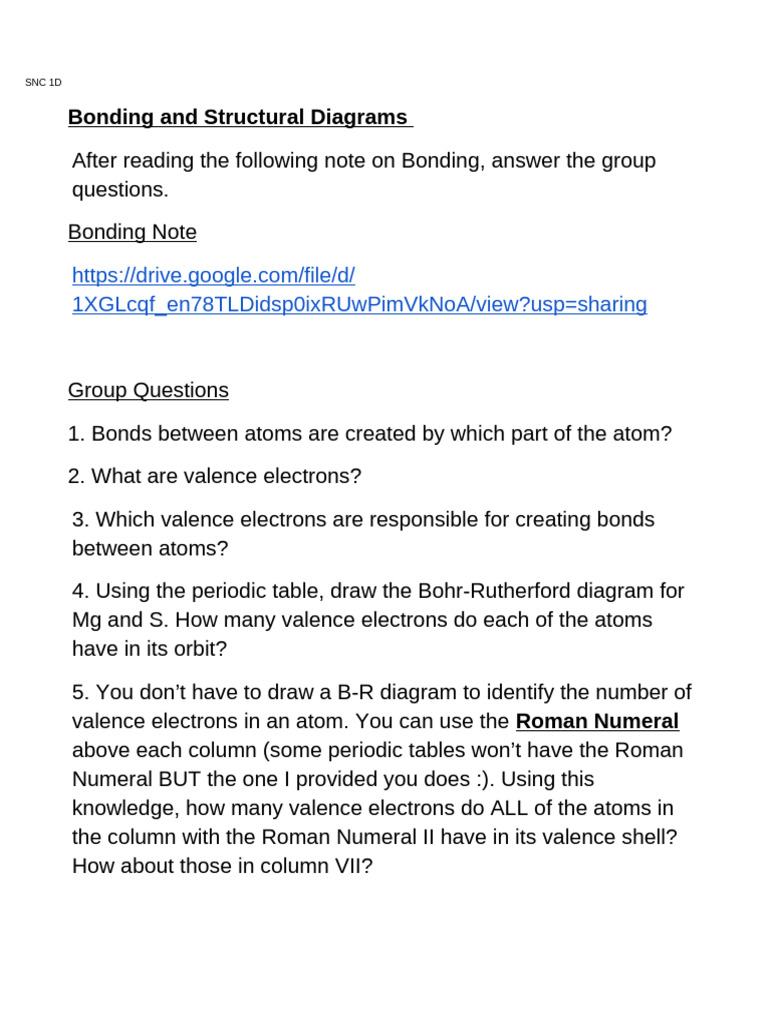 Chem Unit Bonding and Structural Diagrams Group Qs | PDF