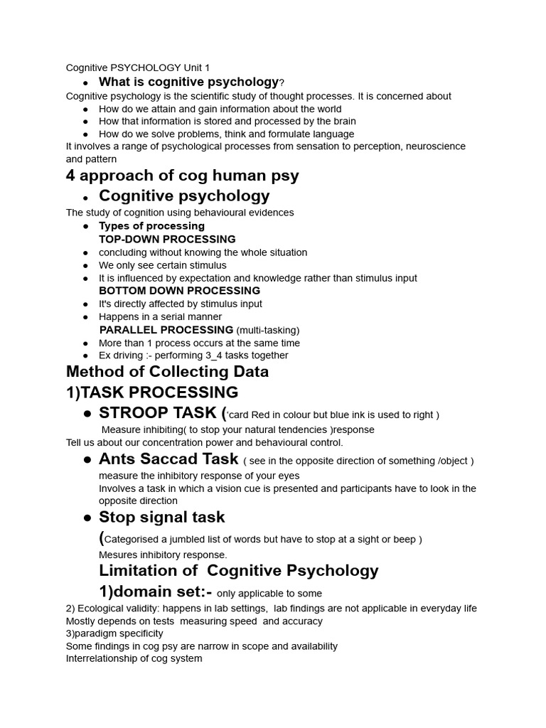 Cog Psy unit 1 | PDF | Cognition | Psychology