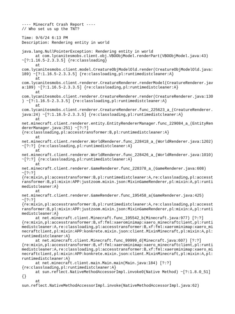 Minecraft NullPointerException Crash Report | PDF | Java Virtual Machine | Operating System ...