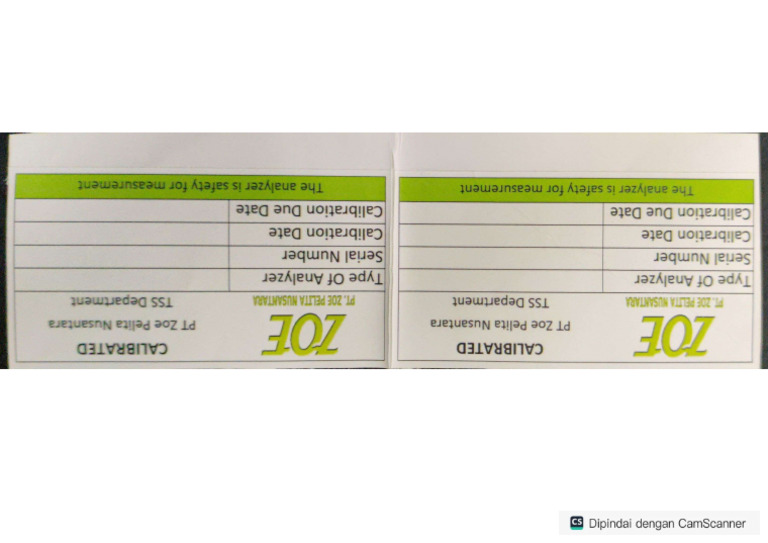 Stiker Kalibrasi Zoe | PDF