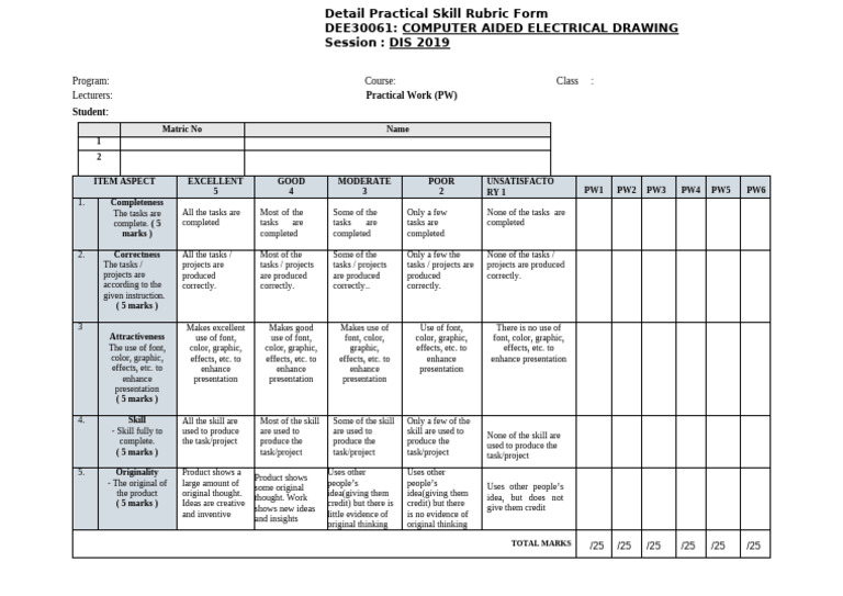 Practical Work Evaluation Rubric Multimedia Edited As Reference | PDF ...