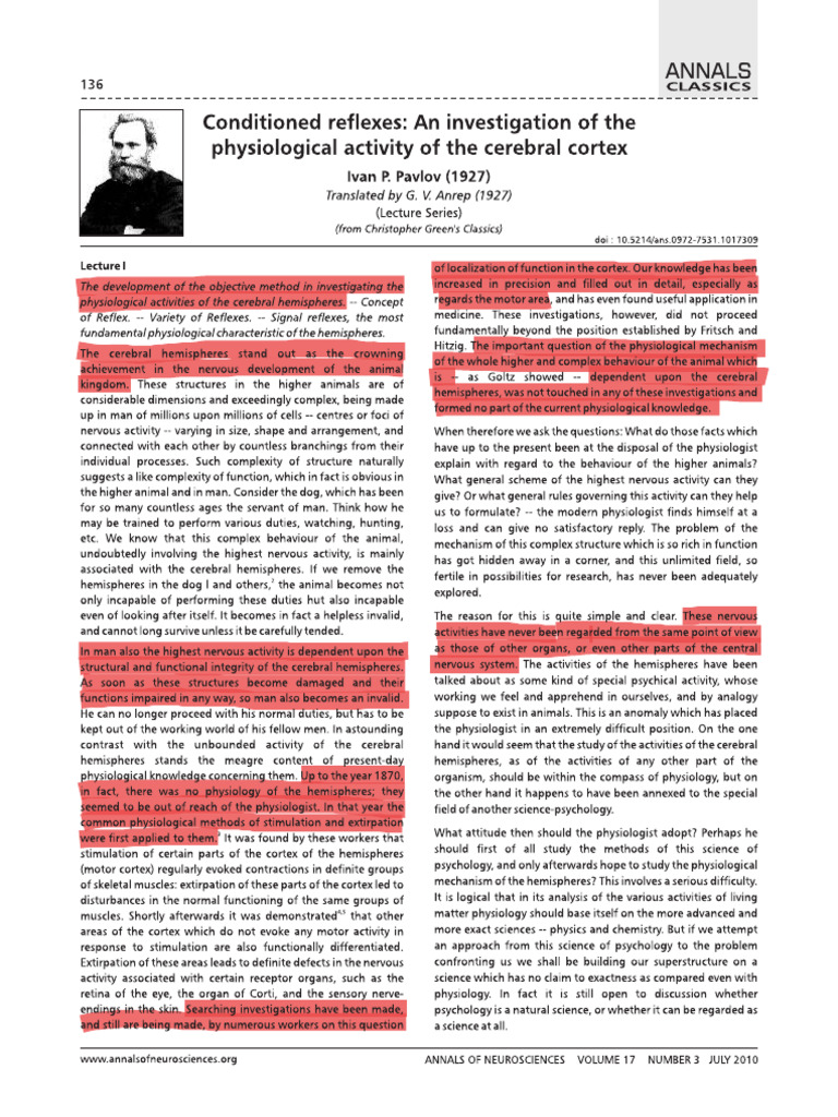 Conditioned Reflex | PDF