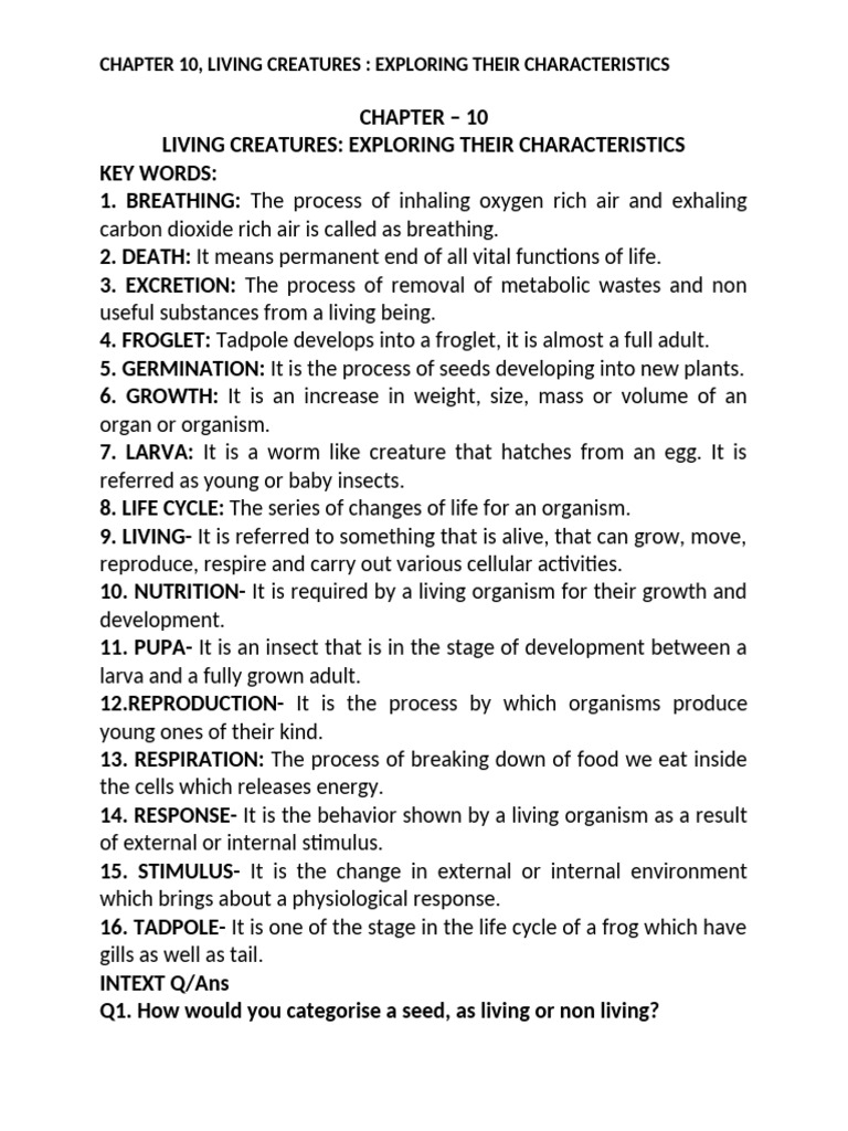CH 10 - Living Creatures-Exploring Their Characteristics | PDF | Root ...