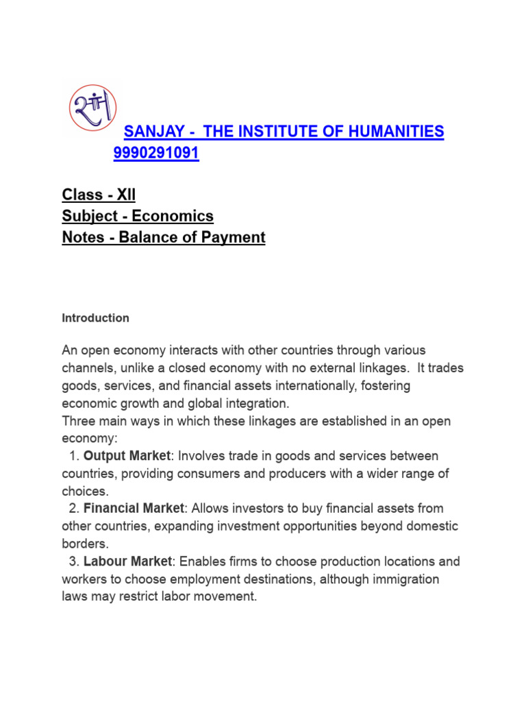 Bop Notes. Balance of Payment Notes | PDF | Exchange Rate | Balance Of ...