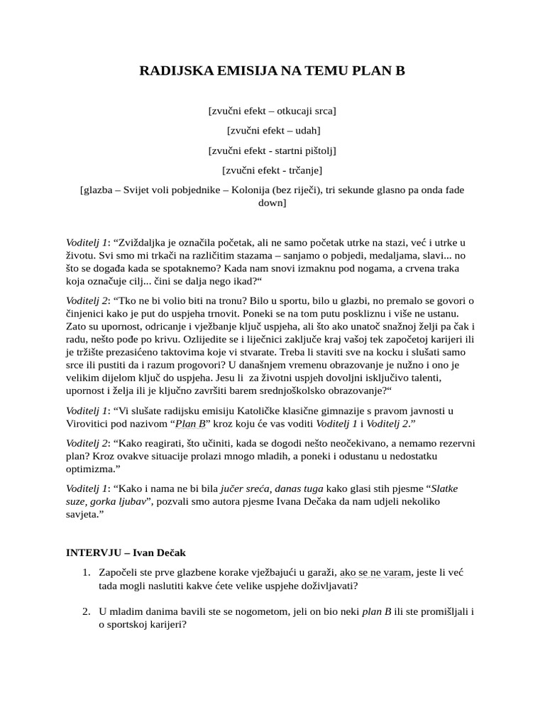 Kostur Radijske Emisije Na Temu Plan B (12. Rujna 2024.) - 1 | PDF