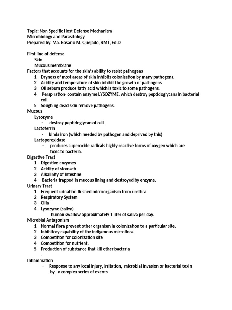 Non Specific Host Defense Handouts | PDF | Phagocyte | Macrophage