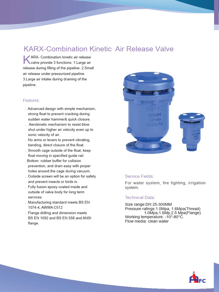 KARX-Combination Kinetic Air Release Valve | PDF | Steel | Valve
