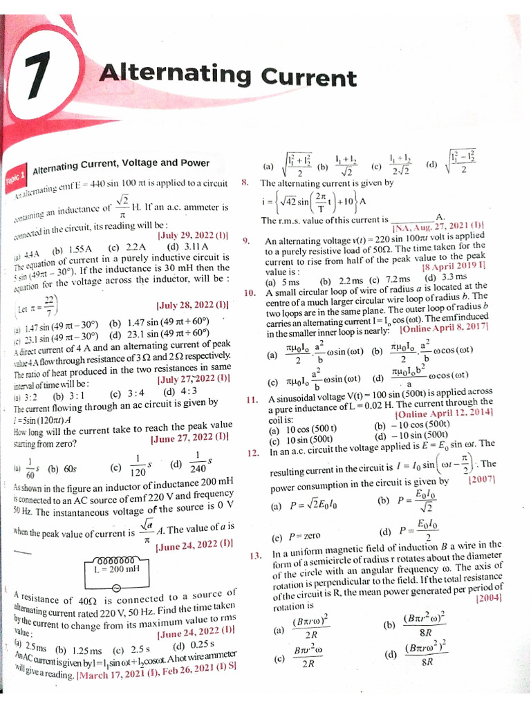 Alternating Current PYQ - 31340283 | PDF
