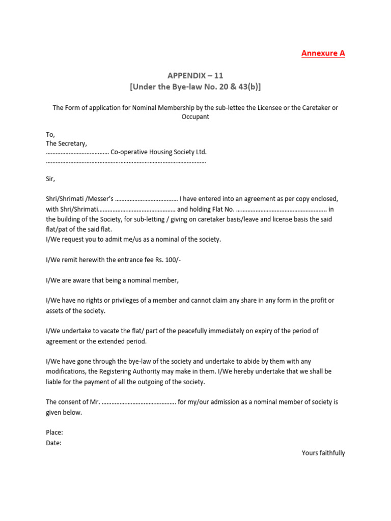 Annexture A - Subletting of Flat | PDF