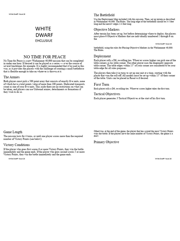 40k Mission - No Time For Peace Ver1 | PDF | Military | Conflicts
