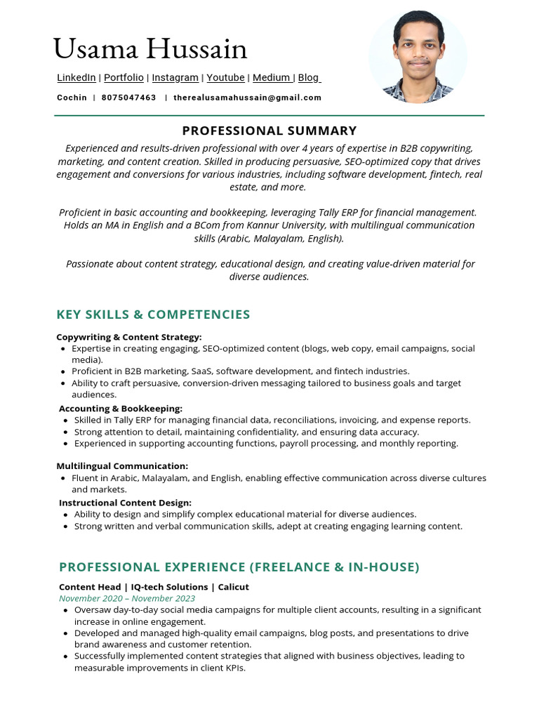 Usama Hussain's Professional Profile | PDF | Copywriting | Social Media