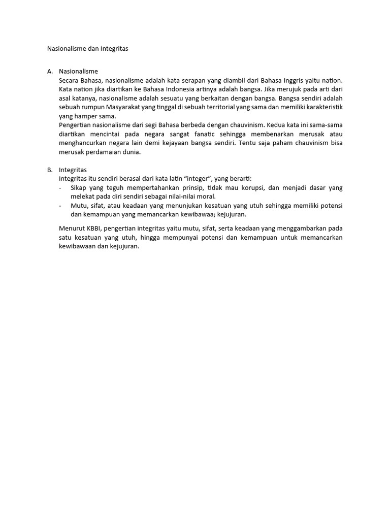 Definisi Nasionalisme dan Integritas | PDF
