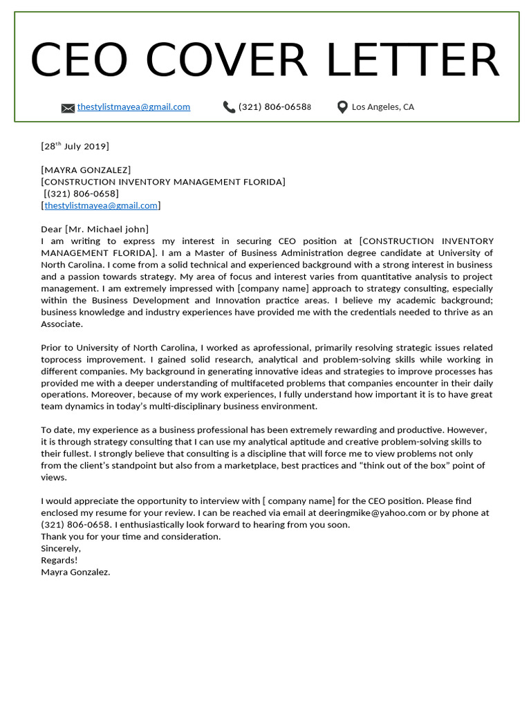 CEO Application Cover Letter | PDF
