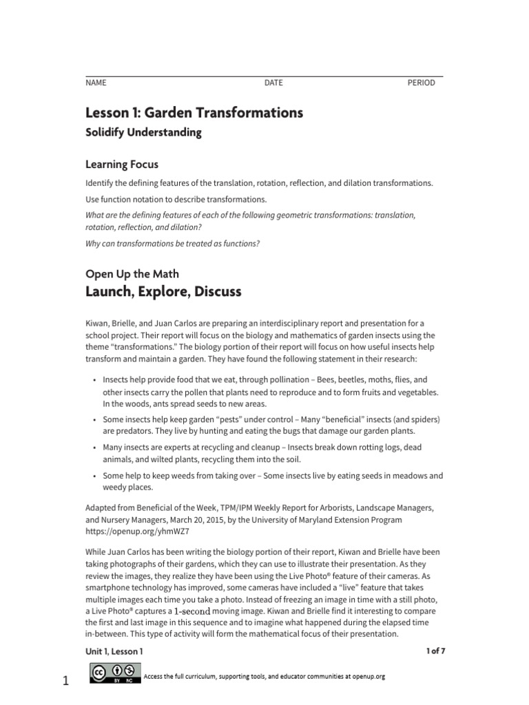 M3 U1 L1 Garden Transformations | PDF