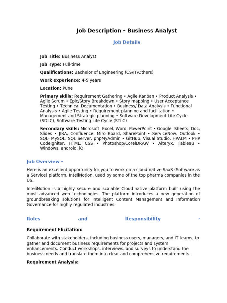 JD Business Analyst (1) (1) 1 | PDF | Software As A Service | Business Analysis