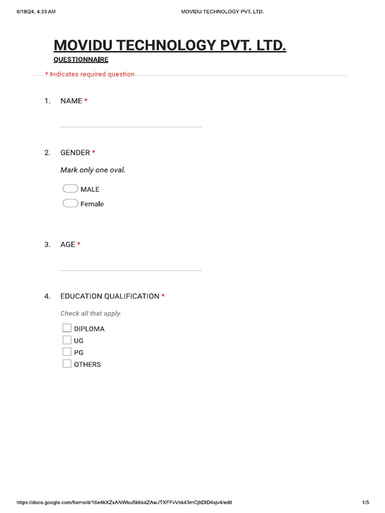 Movidu QUESTIONNAIRE | PDF