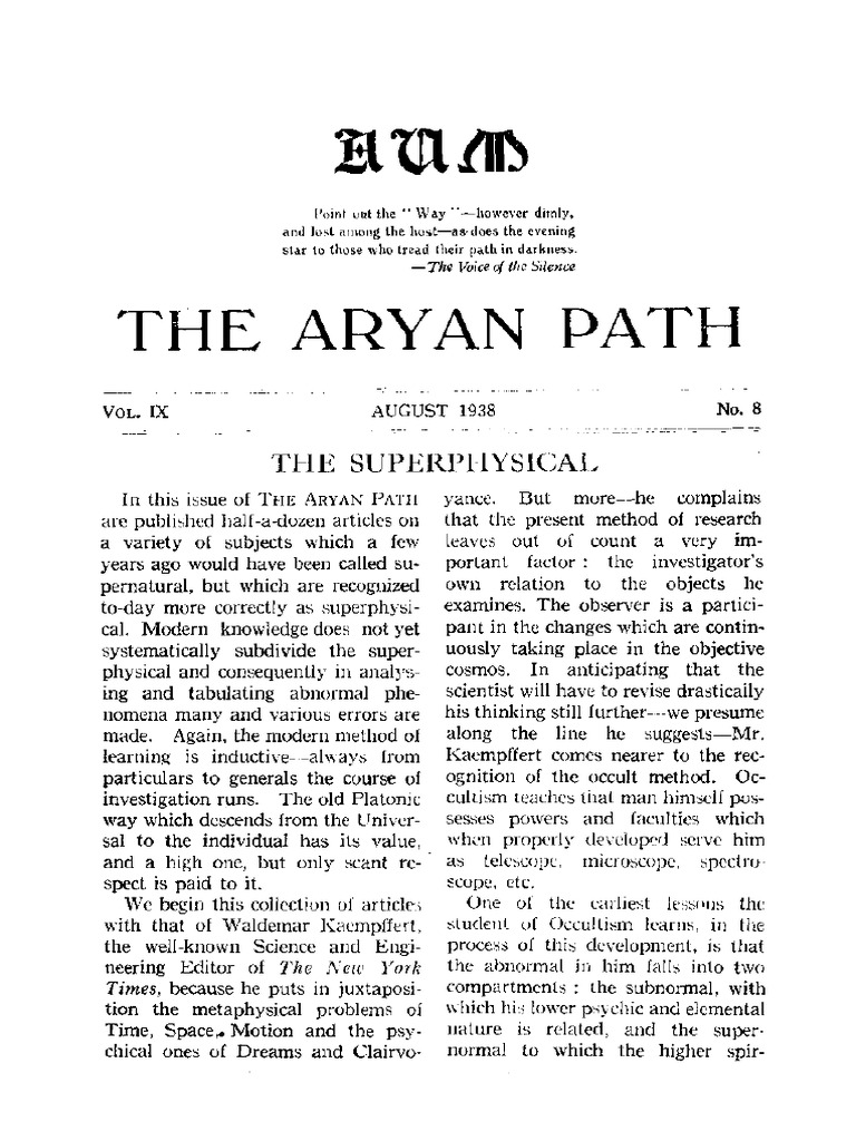 Aryan Path v9 n8 Aug 1938 | PDF | Space | Spacetime
