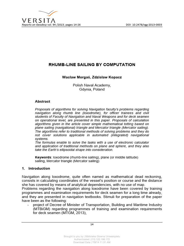 Rhumb-Line Sailing Algorithms | PDF | Latitude | Navigation