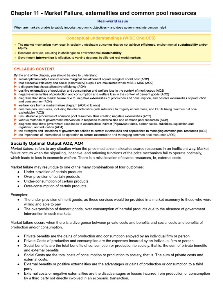 Chapter 11 - Market Failure, Externalities and Common Pool Resources ...