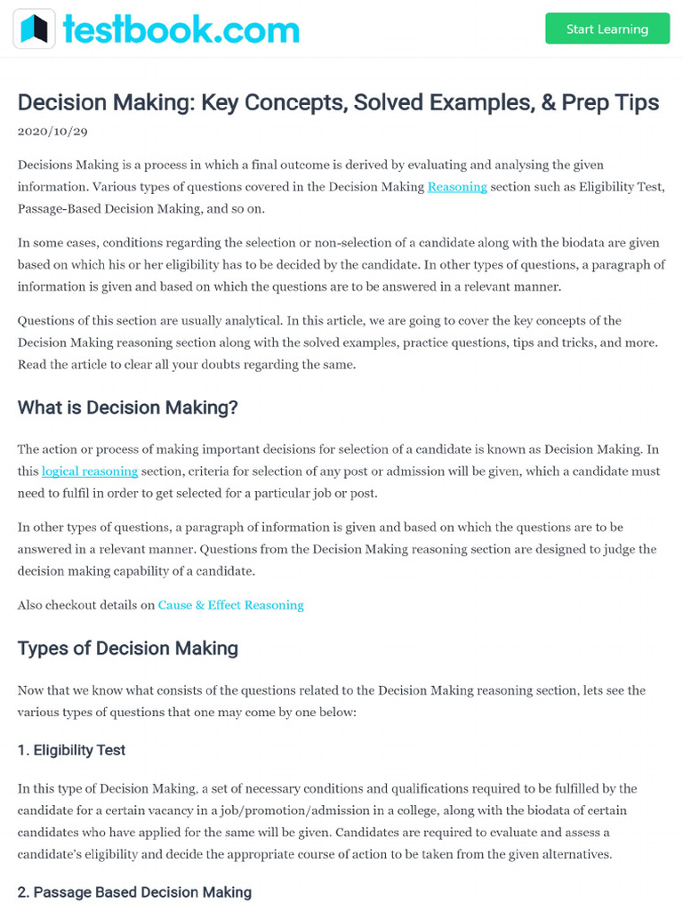 Decision Making Reasoning 1c32f1c7 | PDF