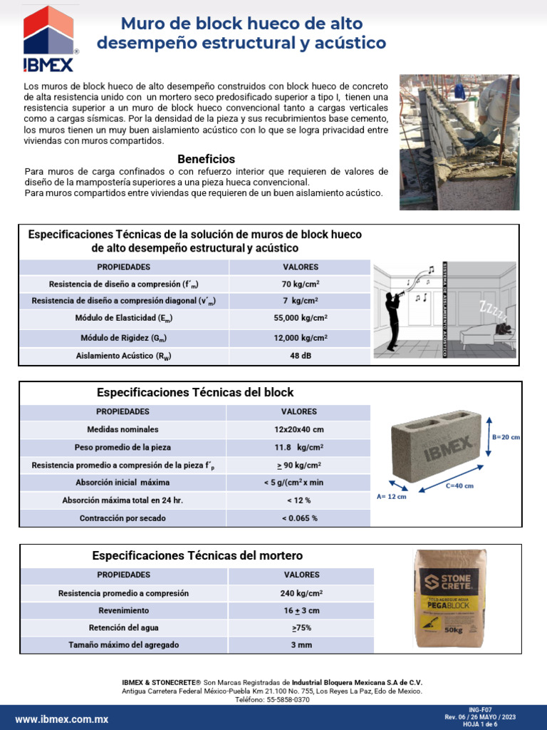 Muro de Block Hueco de Alto Desempeno Estructural y Acustico | PDF ...