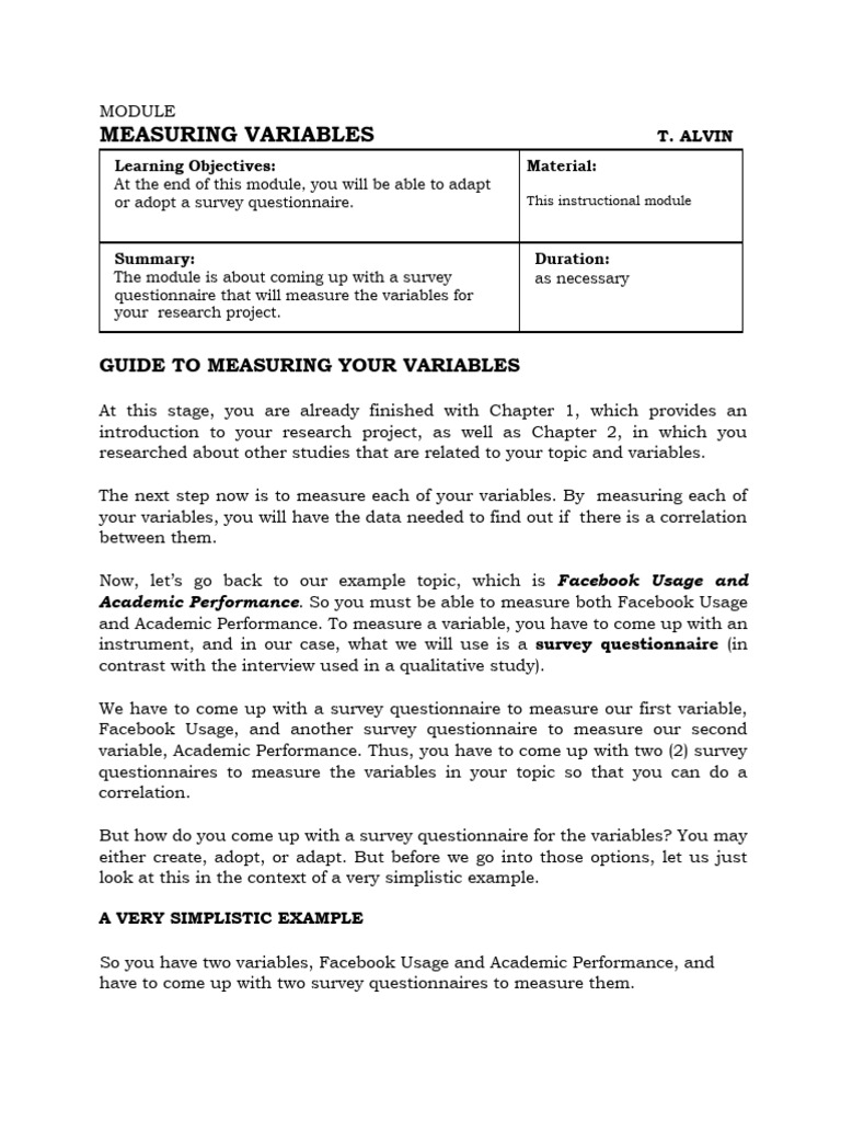 MODULE - GUIDE TO MEASUREMENT OF VARIABLES | PDF | Extraversion And ...