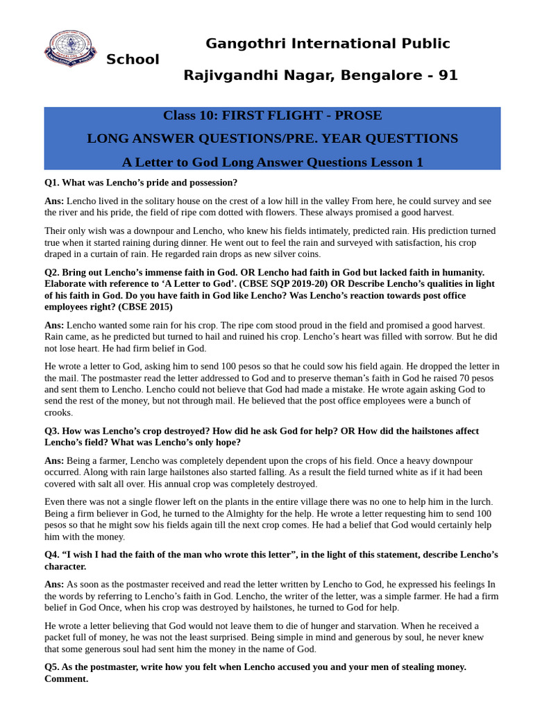 Grade 10 Long Answers PROSE | PDF | Tea | Nelson Mandela