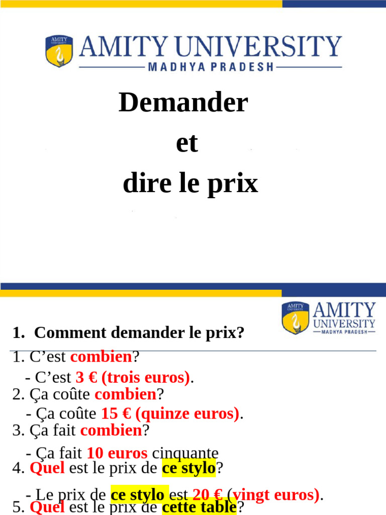 Demander Et Dire Le Prix+Les Quantites +les Articles Partitives ...
