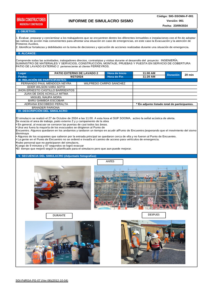 Simulacro Sismo: Evaluación y Mejoras | PDF | Simulación