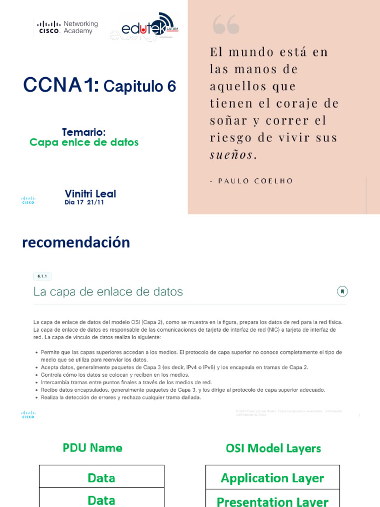 Dia 17 Cap6 Clase 1 Alumnos | PDF | Arquitectura de internet | Transmisión de datos