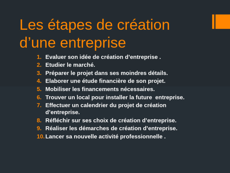 Les étapes De Création D Une Entreprise Pdf