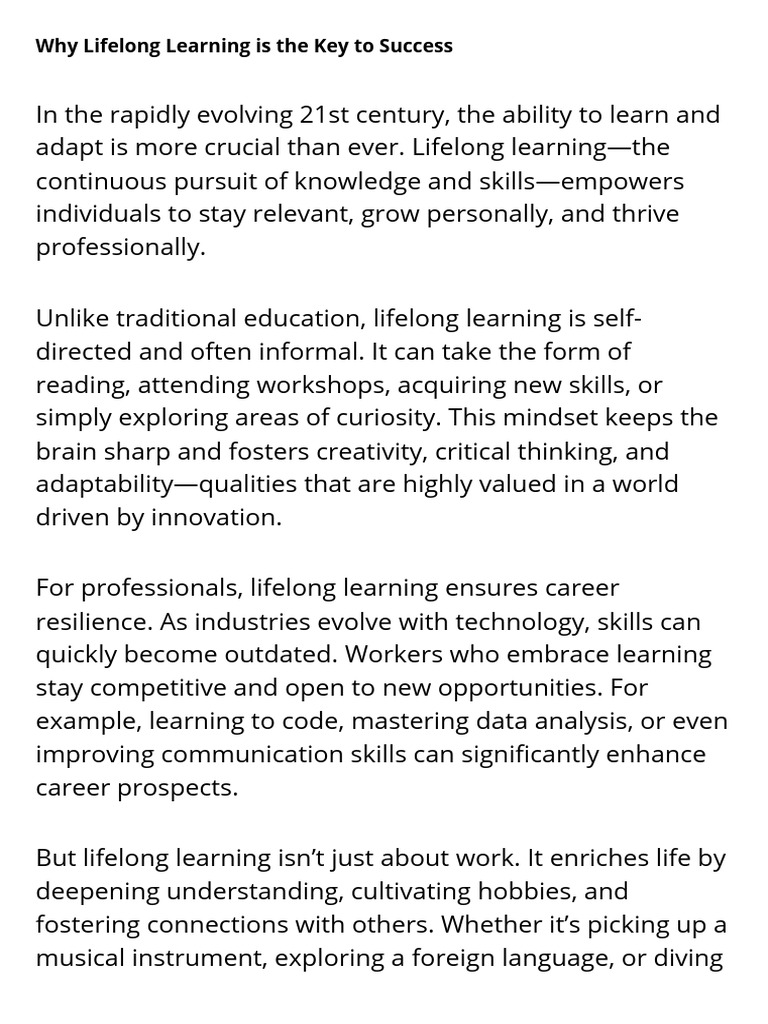 Lifelong Learning: Key to Career Success | PDF