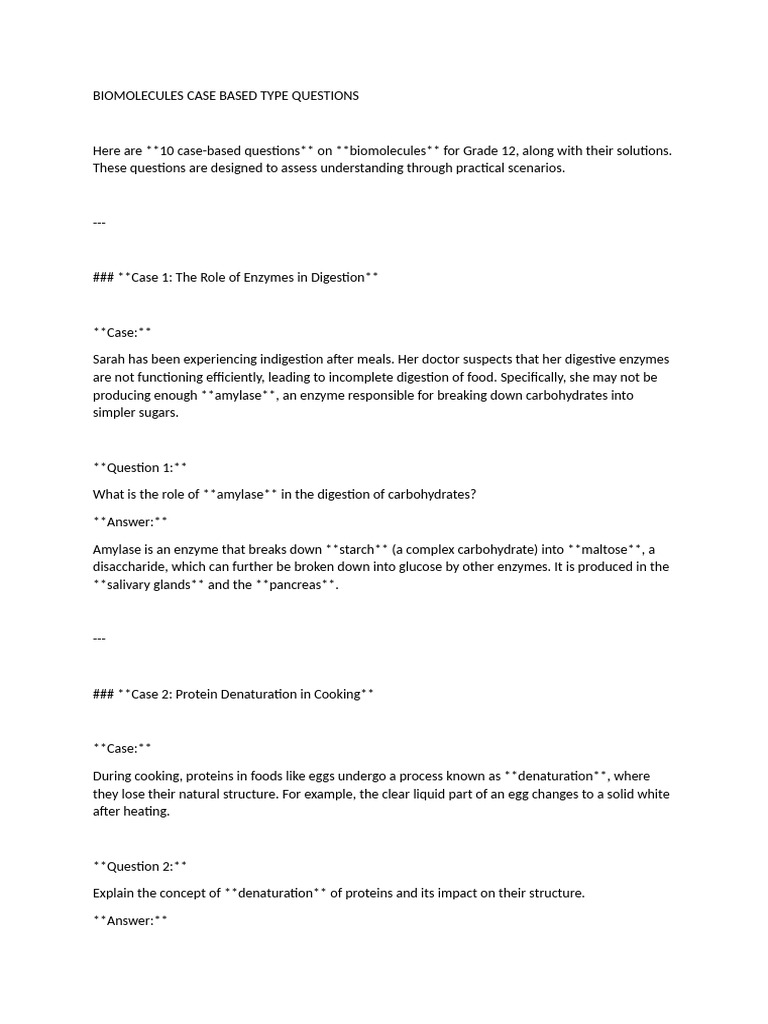 BIOMOLECULES CASE BASED TYPE QUESTION1 | PDF | Glycogen | Dna