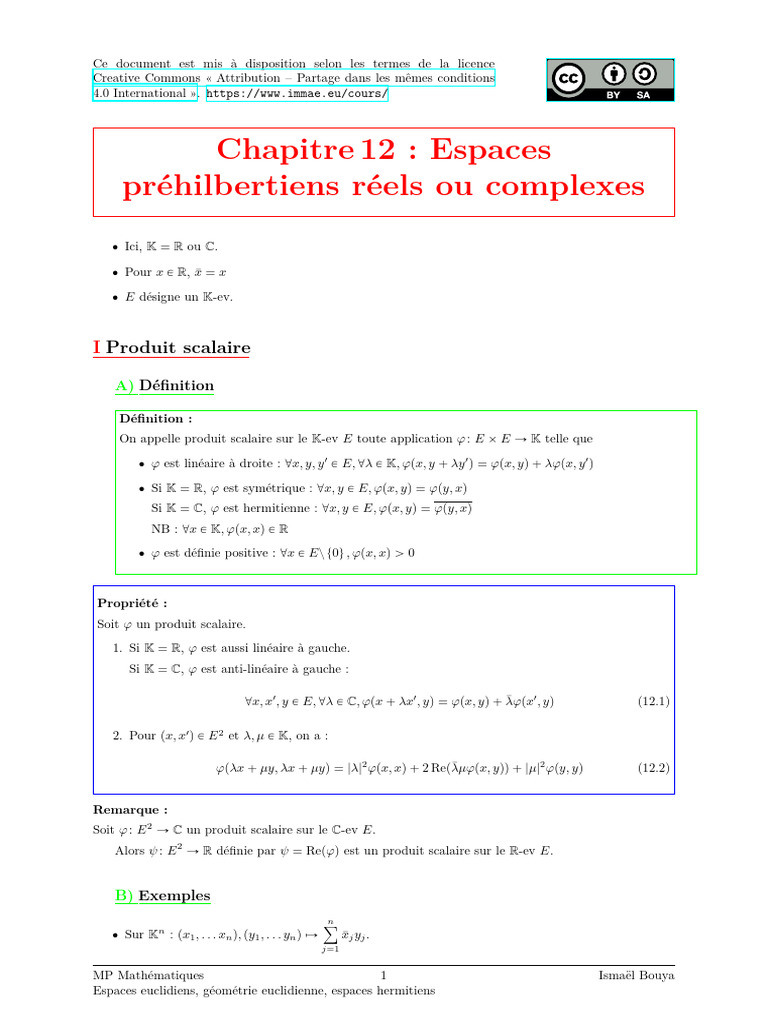 Espaces préhilbertiens complexes | PDF | Espace euclidien | Orthogonalité