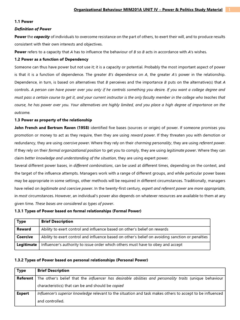 Power and Politics in Organizations | PDF | Power (Social And Political ...
