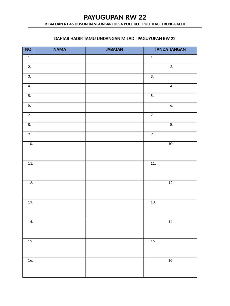 Daftar Hadir Tamu Undangan | PDF