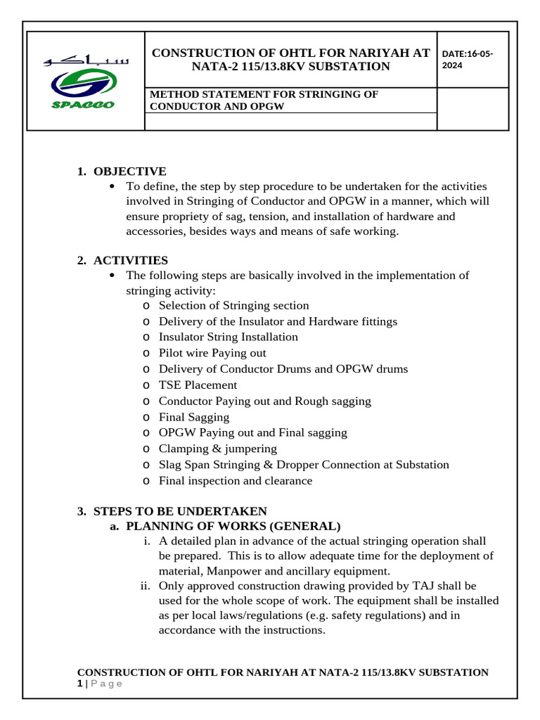 Stringing Method Statement | PDF | Insulator (Electricity) | Electrical Substation